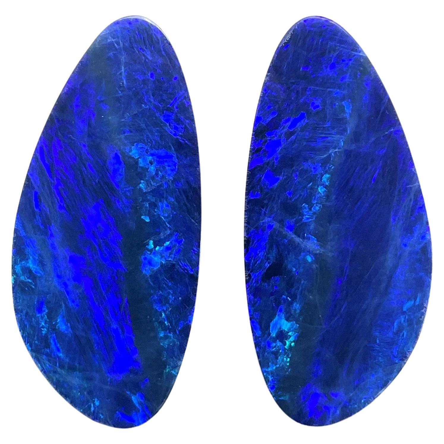 6.26 Carats Australian Opal Pair Royal Blue Flash play of Color Stone ...