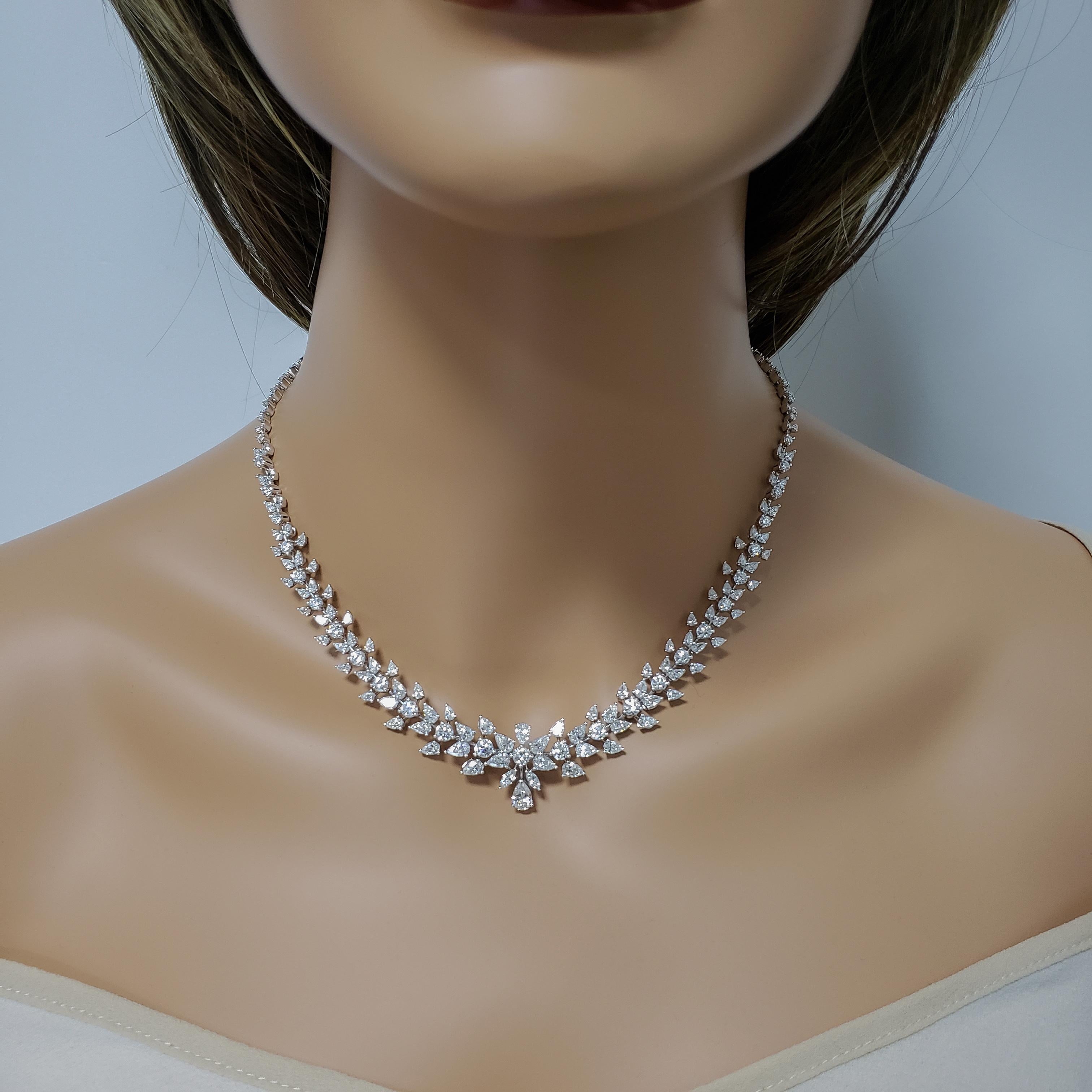 15.01 Carat Fancy Shape Diamond Cluster Necklace in 18 Karat White Gold ...