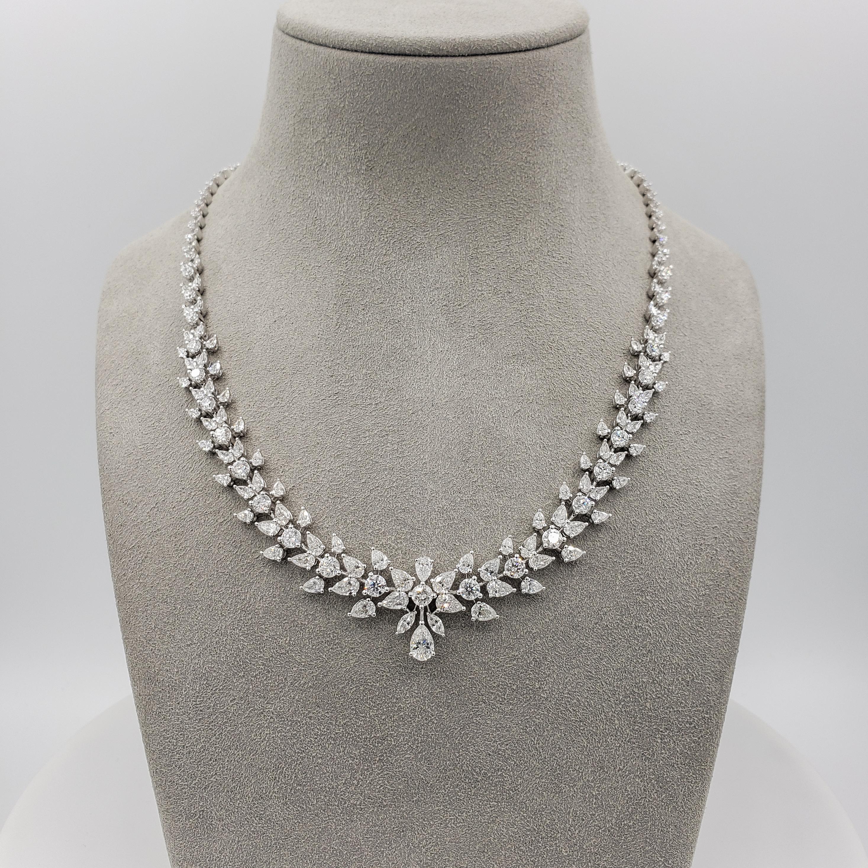 15.01 Carat Fancy Shape Diamond Cluster Necklace in 18 Karat White Gold ...