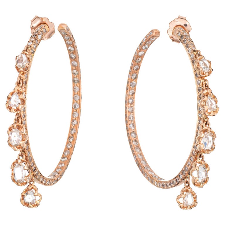1.50ct Diamond Fringe Hoop Earrings Estate 18k Rose Gold Inside Out ...