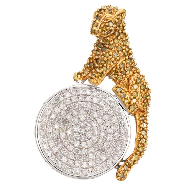 1.50ct Diamond Panther Pendant Estate 10k White Gold Fine Animal ...