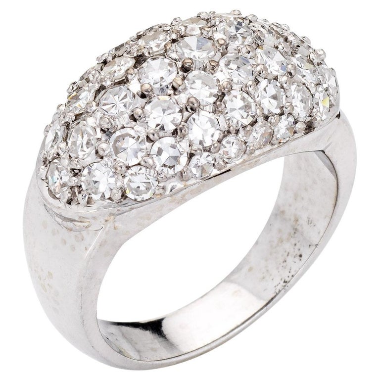 1.50ct Pave Diamond Dome Ring Estate 18k White Gold Vintage Fine ...