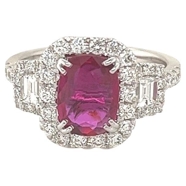 Natural Certified Large Ruby and Diamond Ring in 18 Carat White and ...