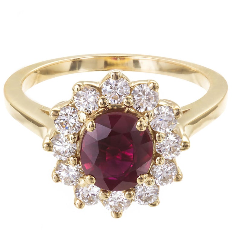 1.51 Carat Red Ruby Diamond Halo Yellow Gold Engagement Ring at 1stDibs ...