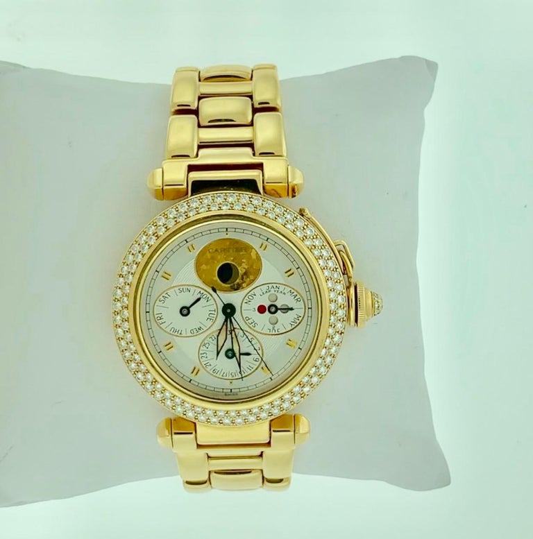 151 Gm 18 Karat Gold Cartier Pasha Factory Diamond Automatic Chrono ...