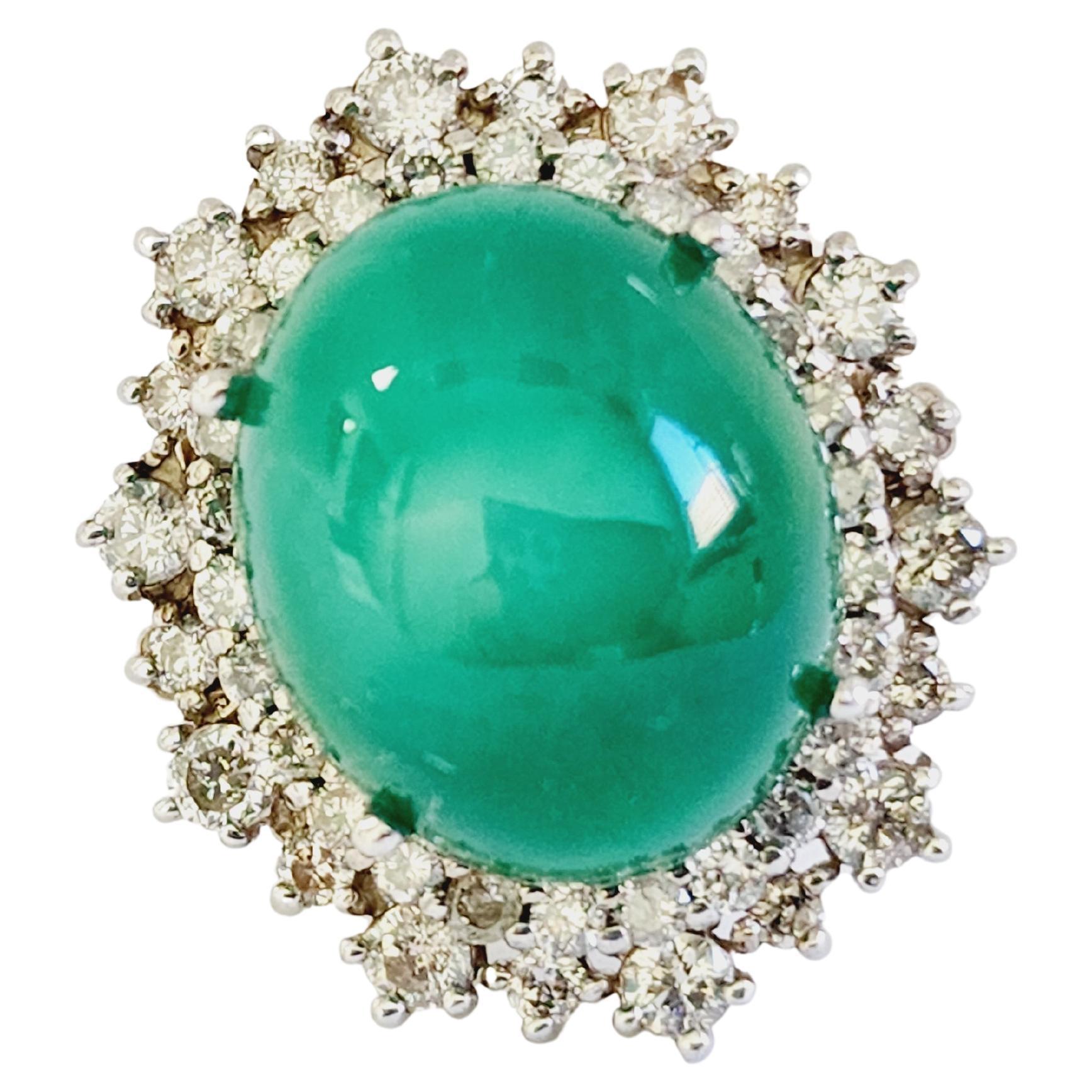 15.10 Carats Natural Colombian Emerald Cabochon 14 Karat White Gold ...