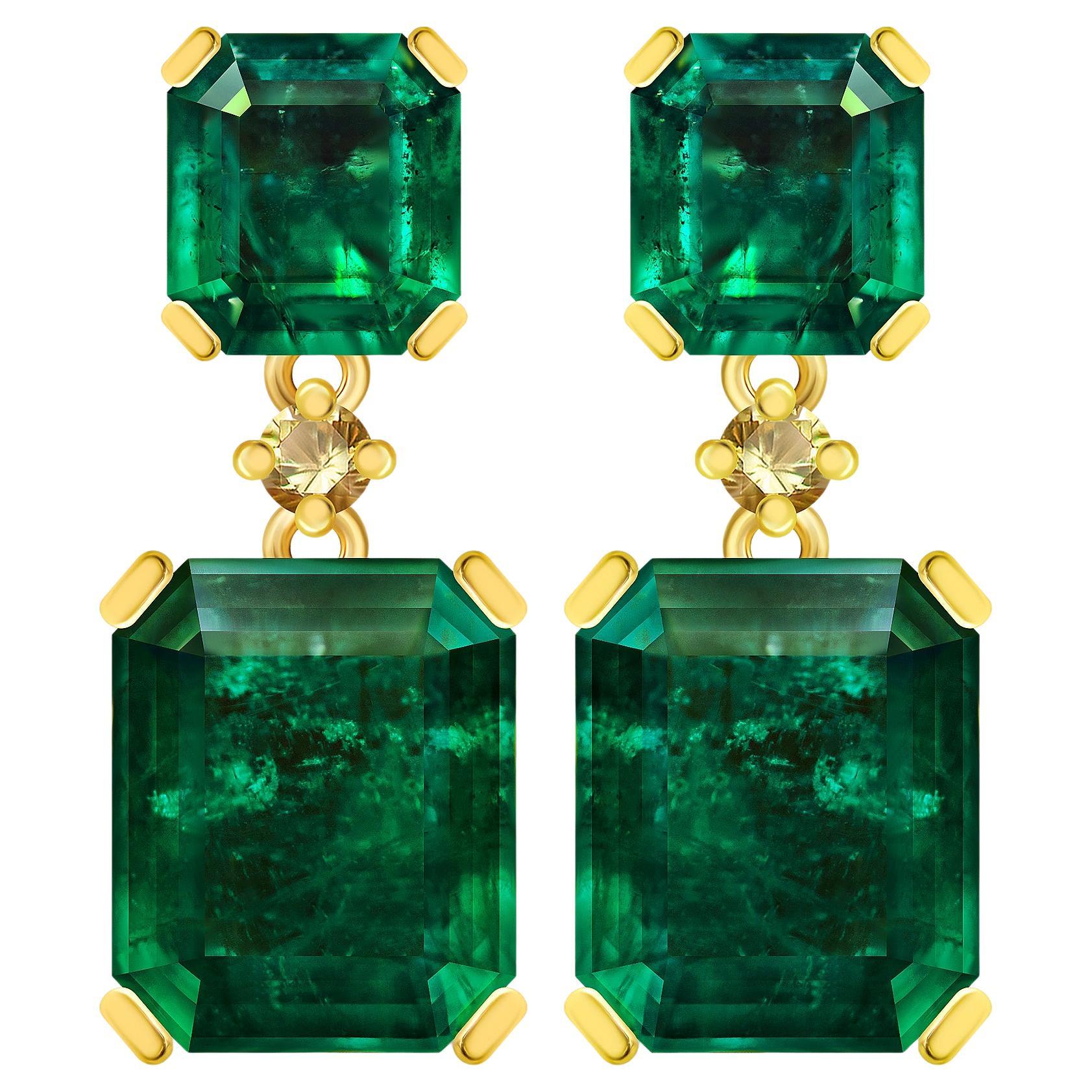 15.15 Carat Zambian Emerald 18 Karat Yellow Gold Transformer Earrings ...