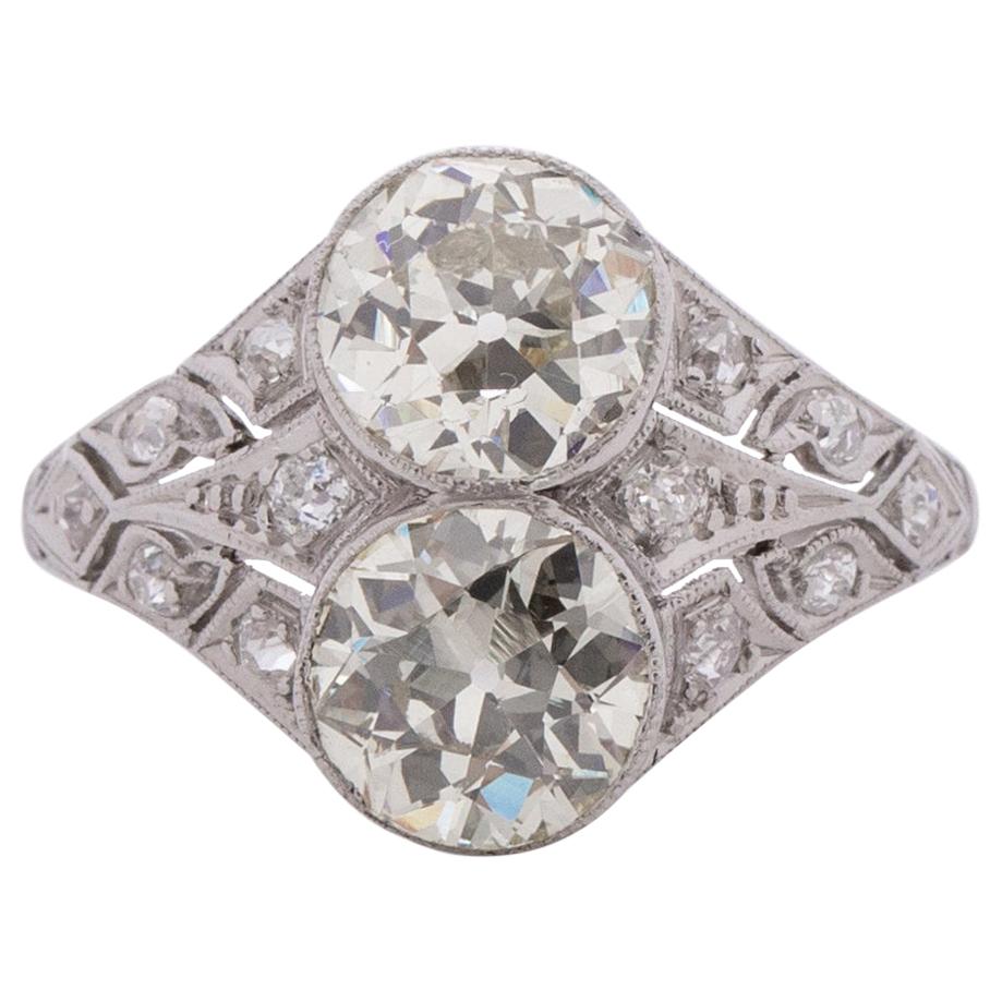 1.52 Carat and 1.35 Carat Art Deco Diamond Platinum Engagement Ring For ...