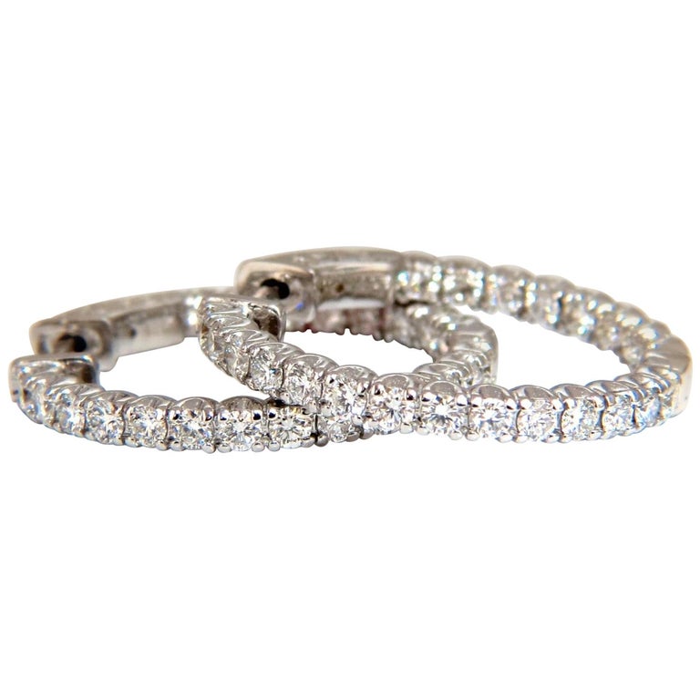1.52 Carat Natural Round Diamonds Hoop Earrings 14 Karat For Sale (Free ...