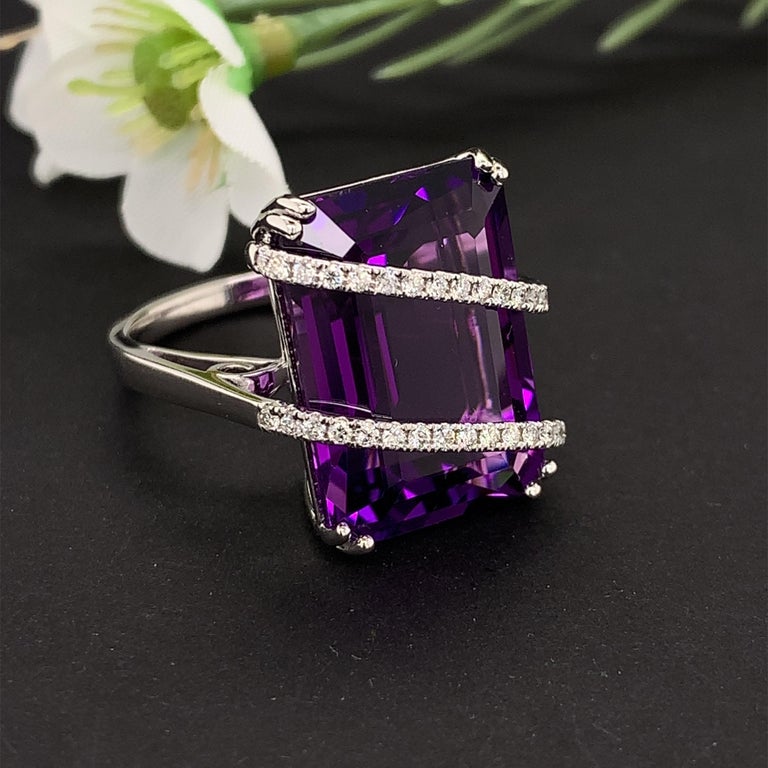 15.21 Carat Amethyst Diamond Cocktail Ring For Sale at 1stDibs