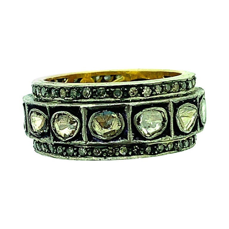 1.52Ct Old Mine Cut 'Polki Diamond' Ring Band Oxidized Sterling Silver ...