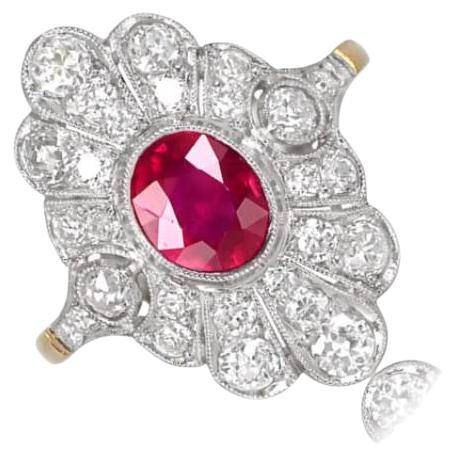 1.15ct Oval Cut Ruby Engagement Ring, Diamond Halo, Platinum and 18k ...