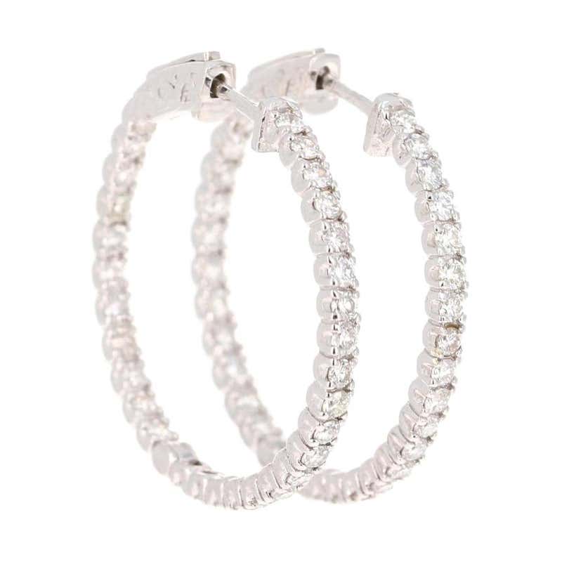 14 Karat White Gold Large Diamond Hoop Earrings 502 Carat For Sale At 1stdibs White Gold