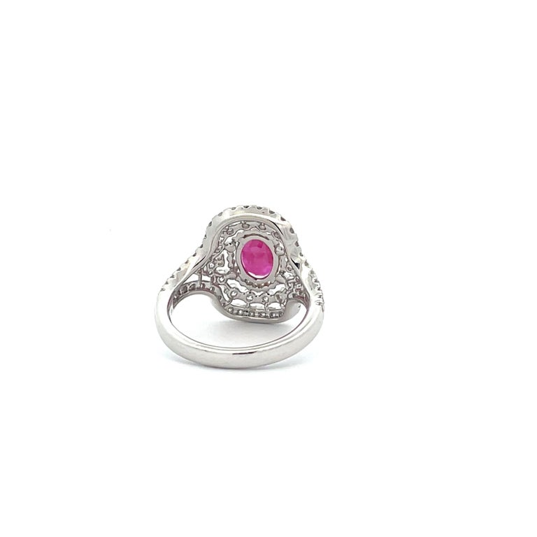 1.53ct Oval-cut Ruby Diamond Halo and Accent Cocktail Engagement Ring For Sale at 1stDibs