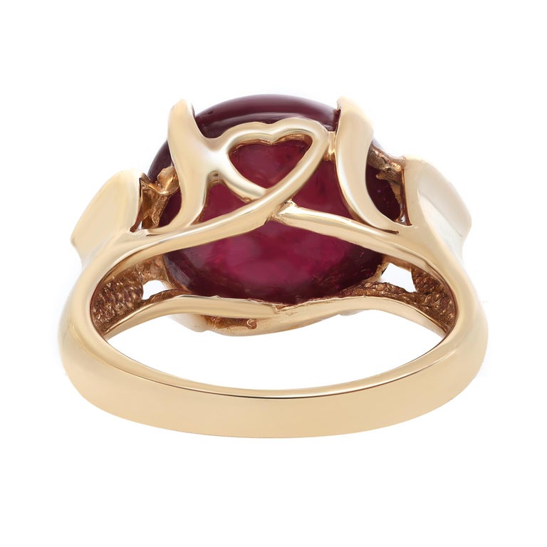 15.30cts Cabochon Ruby and 0.04cts Diamond Ladies Ring 14K Yellow Gold ...