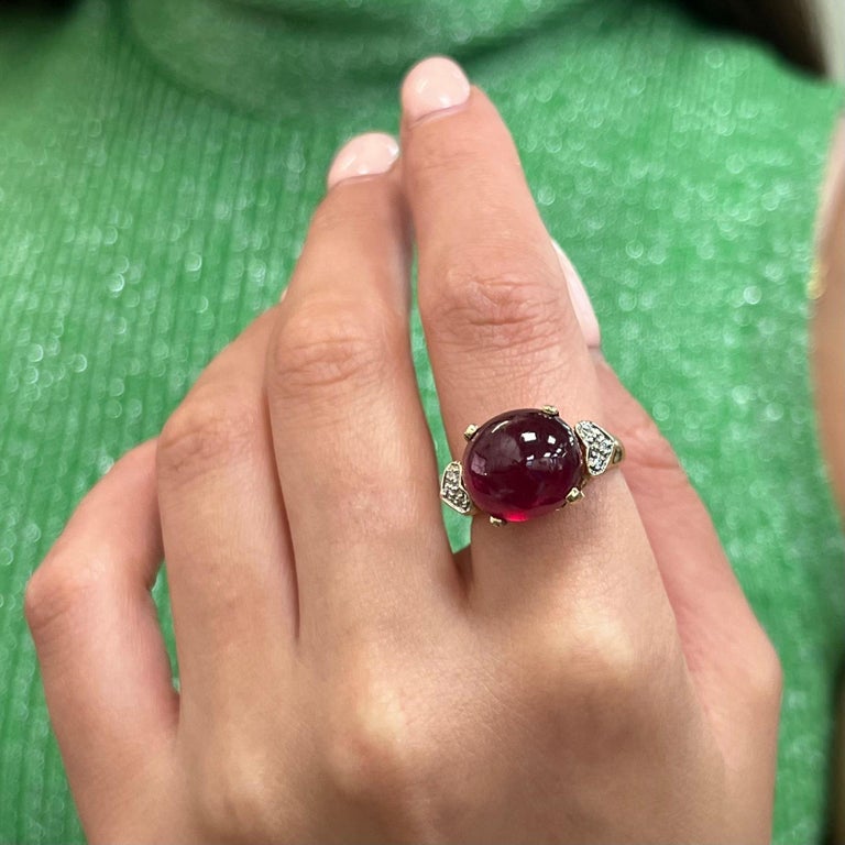 15.30cts Cabochon Ruby and 0.04cts Diamond Ladies Ring 14K Yellow Gold ...
