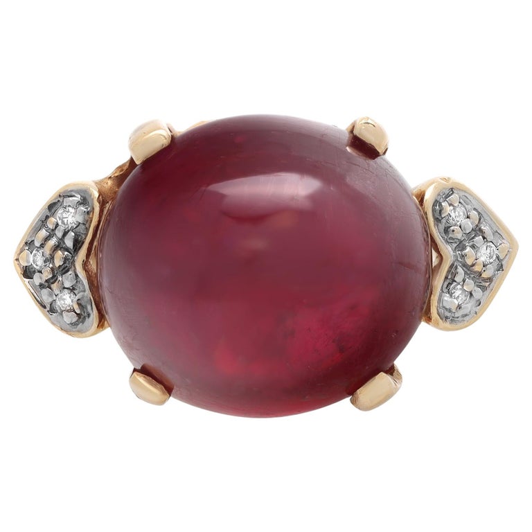 15.30cts Cabochon Ruby and 0.04cts Diamond Ladies Ring 14K Yellow Gold ...