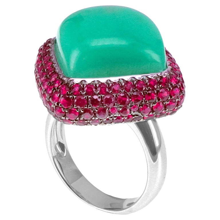 15.35 Carat Chrysoprase and 2.98 Carat Vivid Red Burma Ruby Unique ...