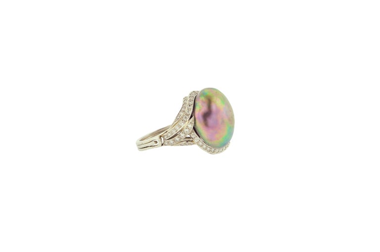 15.36 Carat Rare Natural Abalone Pearl Diamond Platinum Cocktail Ring ...