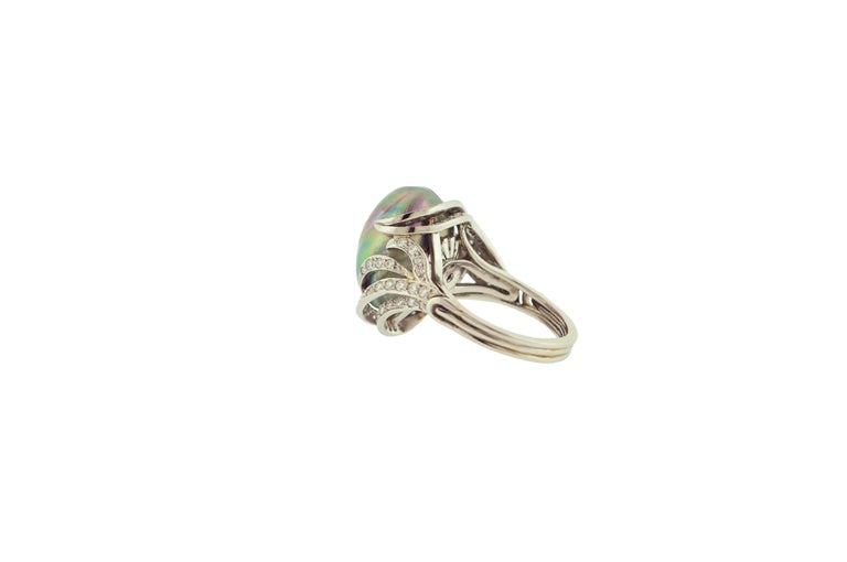 15.36 Carat Rare Natural Abalone Pearl Diamond Platinum Cocktail Ring ...