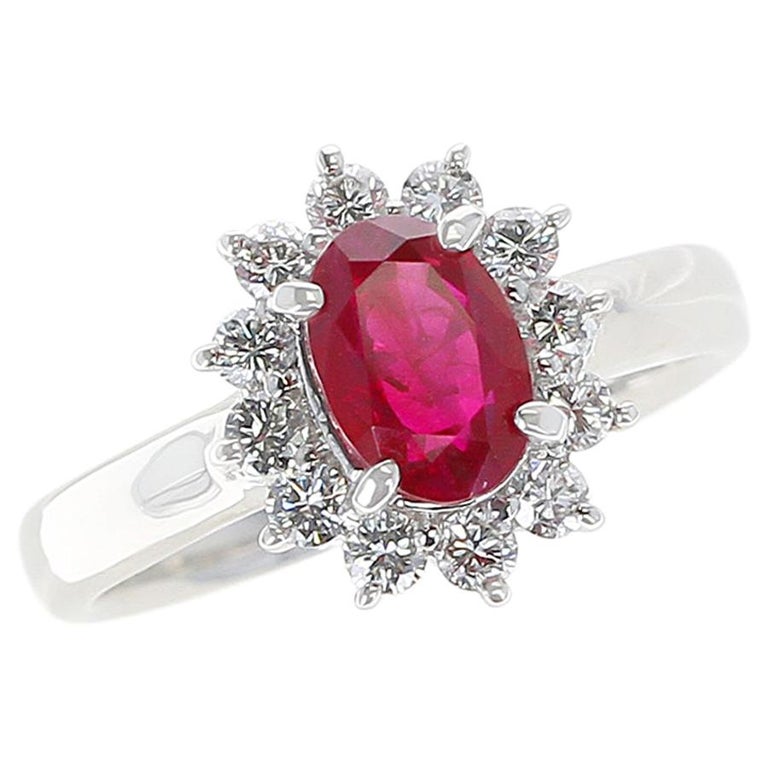 1.54 Carat Oval Ruby Engagement Ring with Diamond Halo, Platinum For ...