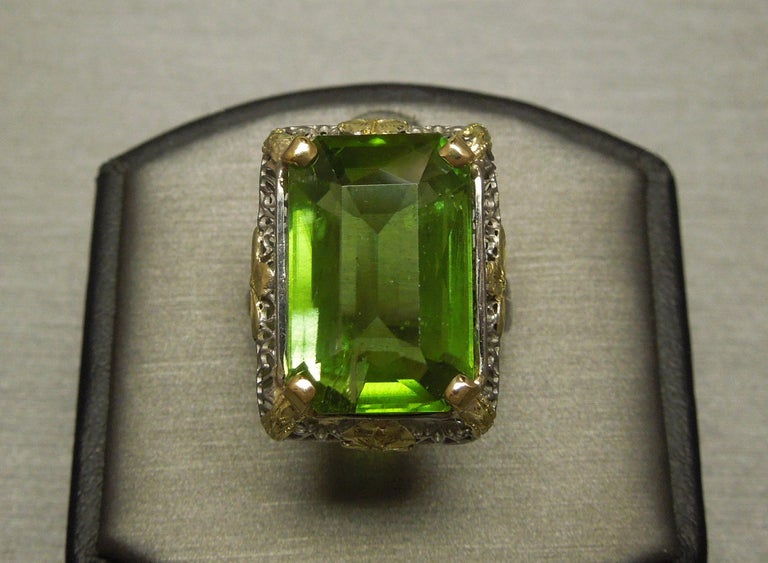 15.40 Carat GIA Peridot 18 Karat Filigree Ring For Sale at 1stDibs