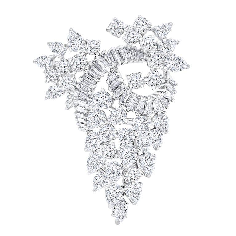 15.5ct Diamond Pear, Round and Baguette Platinum Pin / Pendant VS ...