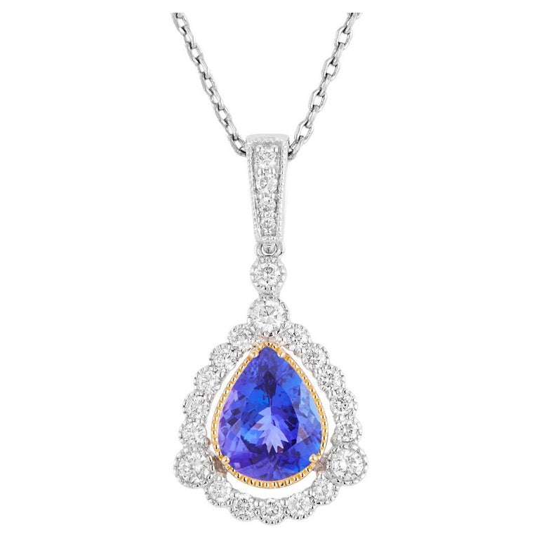 1.55ctw. Natural Pear Sapphire Diamond Accent Pendant Necklace 14k ...