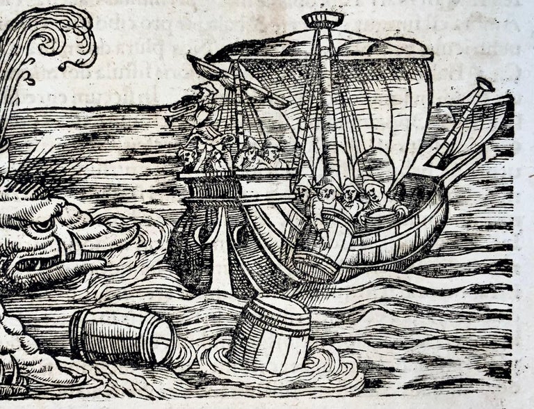 1558 Conrad Gesner, Monstrous Whale Attacks a Sailing Ship, Woodcut ...