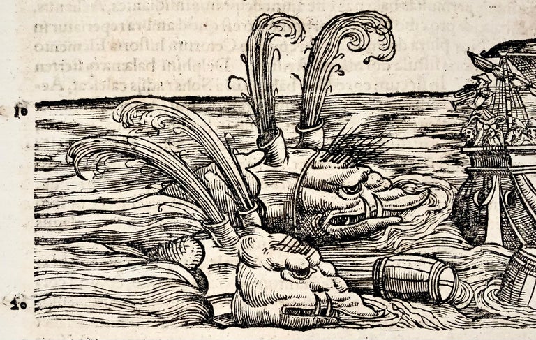 1558 Conrad Gesner, Monstrous Whale Attacks a Sailing Ship, Woodcut ...