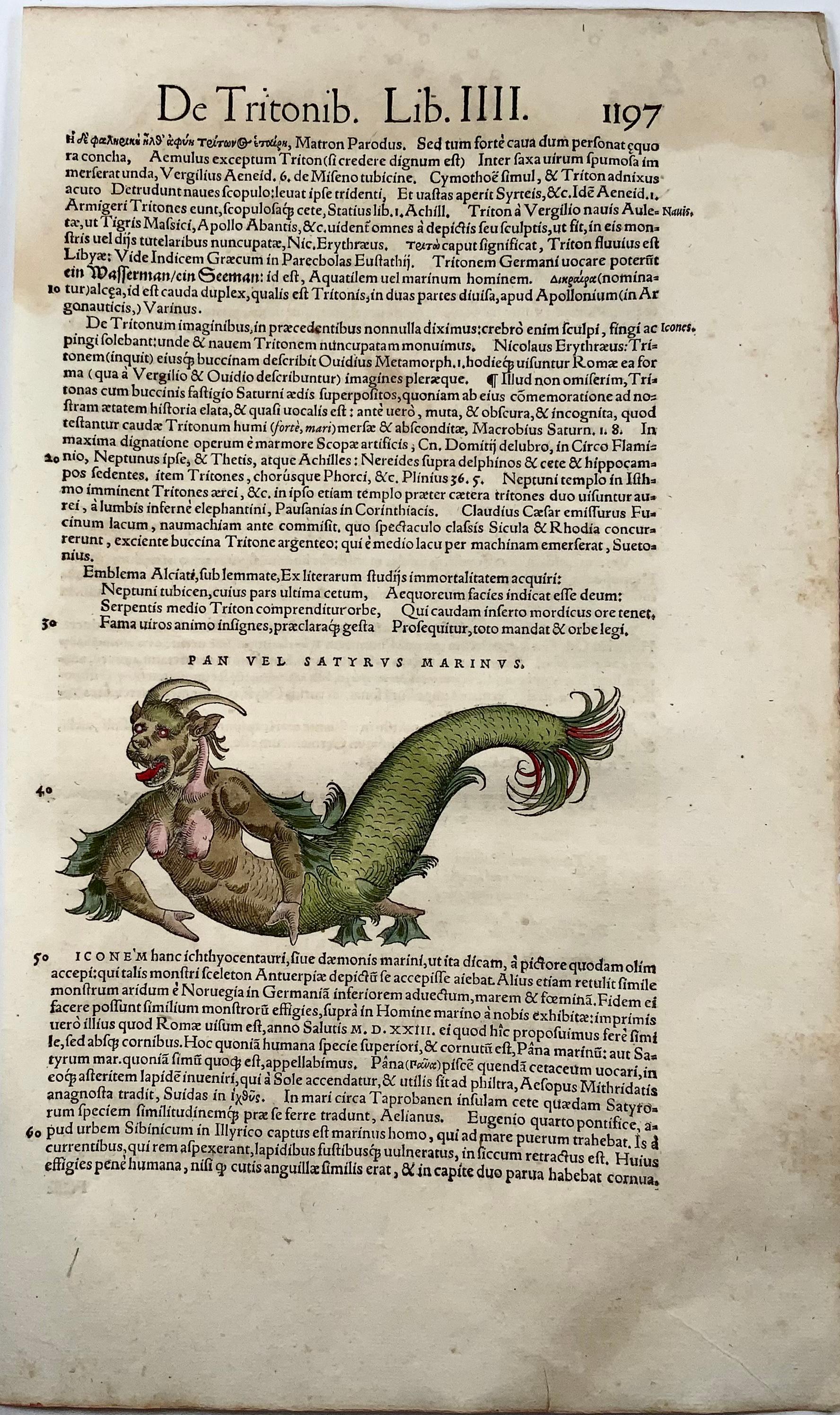 1558 Sea Monster Demon, First State, Conrad Gesner, Woodcut, Hand ...