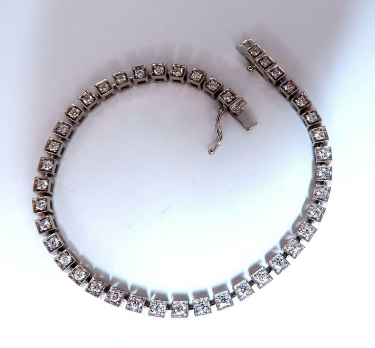 1.55ct Natural Diamonds Tennis Bracelet 14kt Gold Squared Box Bead Set For Sale at 1stDibs