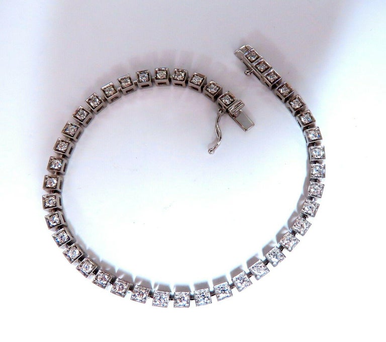 1.55ct Natural Diamonds Tennis Bracelet 14kt Gold Squared Box Bead Set For Sale at 1stDibs