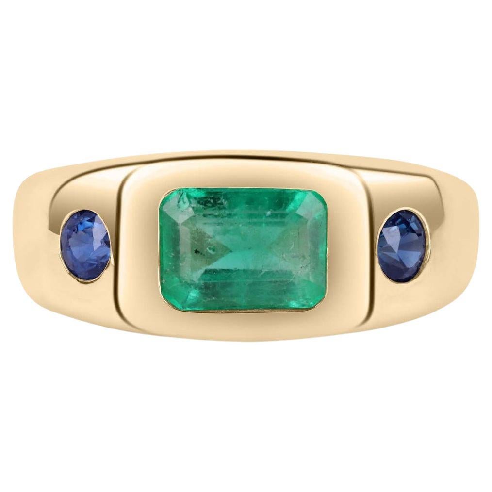 2.15tcw 14K Three Stone Emerald and Heart Diamond Gypsy Gold Ring For ...