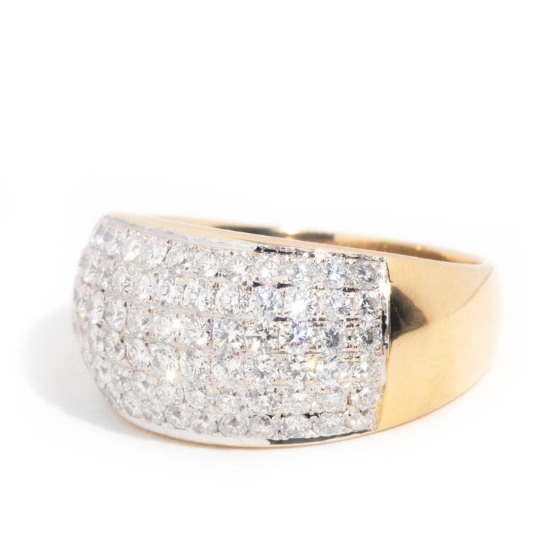 1.56 Carat Diamonds Vintage 18 Carat Yellow and White Gold Domed ...