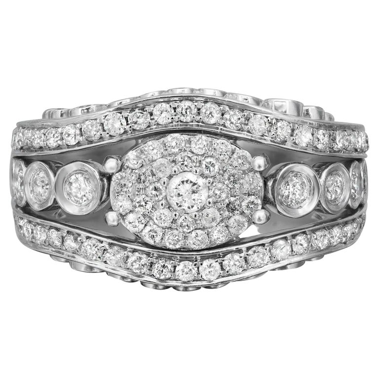 1.56cttw Pave and Bezel Set Round Diamond Cocktail Ring 14k White Gold ...