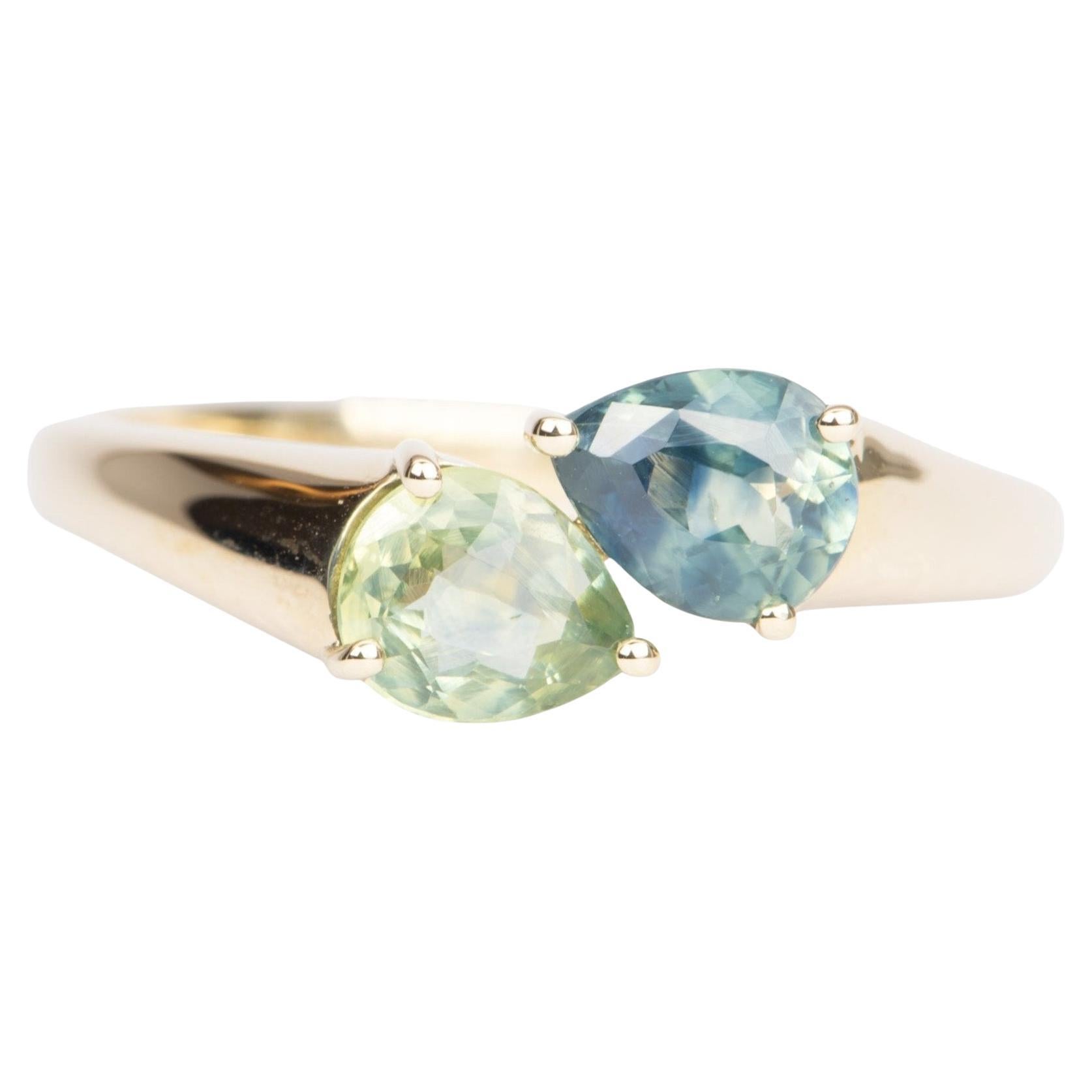 Salt and Pepper Diamond and Montana Sapphire You and Me Ring 14k White ...