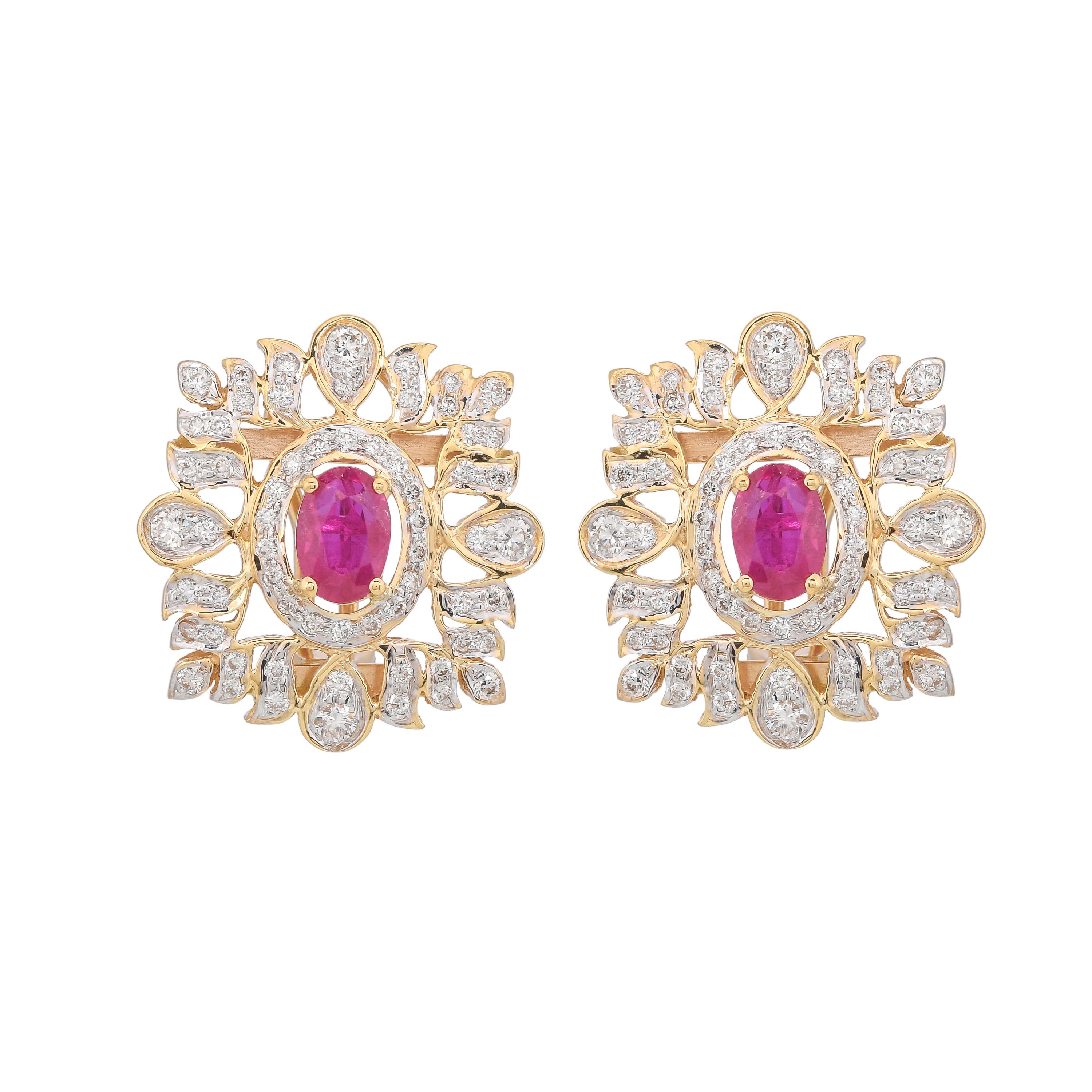 Ruby and Diamond Rosette Earrings For Sale at 1stDibs