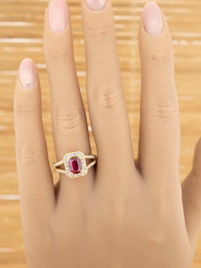 1.58ct Certified Non-Heated Cushion Cut Ruby and 0.49ct Diamond 18ct ...