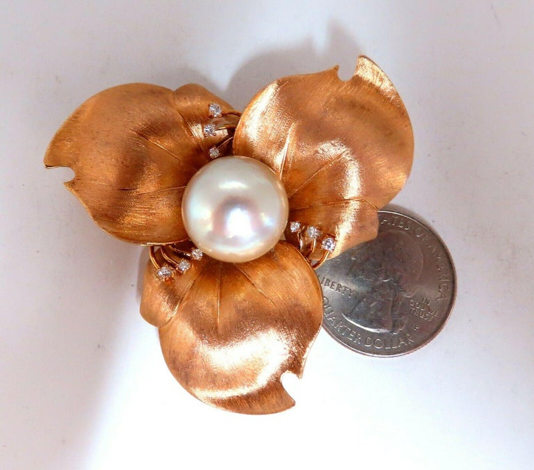 Natural South Sea Pearl Flower Pin 14 Karat at 1stDibs