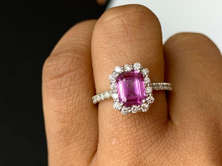 1.59 Carat Emerald Cut Pink Sapphire Diamond Engagement Ring in 14K ...