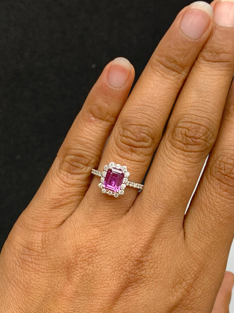 1.59 Carat Emerald Cut Pink Sapphire Diamond Engagement Ring in 14K ...