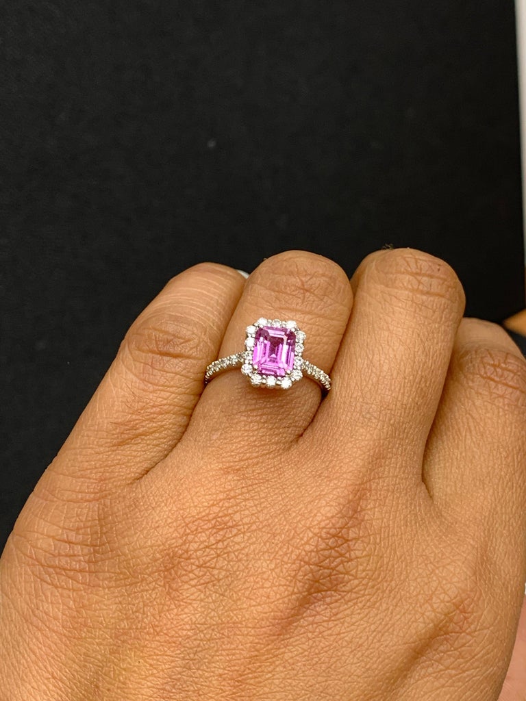 1.59 Carat Emerald Cut Pink Sapphire Diamond Engagement Ring in 14K ...