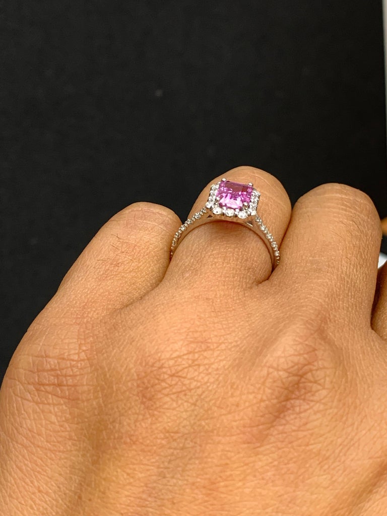 1.59 Carat Emerald Cut Pink Sapphire Diamond Engagement Ring in 14K ...