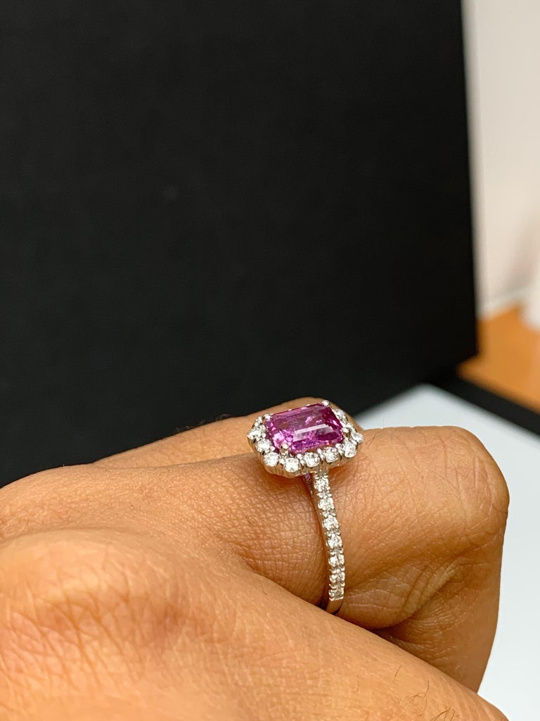 1.59 Carat Emerald Cut Pink Sapphire Diamond Engagement Ring in 14K ...