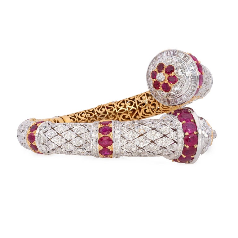 15carat Diamond and 8carat Natural Burmese Ruby Cuff Bracelet For Sale ...