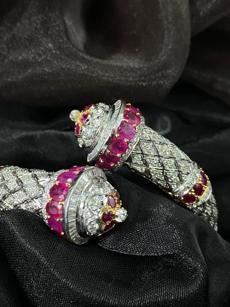 15carat Diamond and 8carat Natural Burmese Ruby Cuff Bracelet For Sale ...
