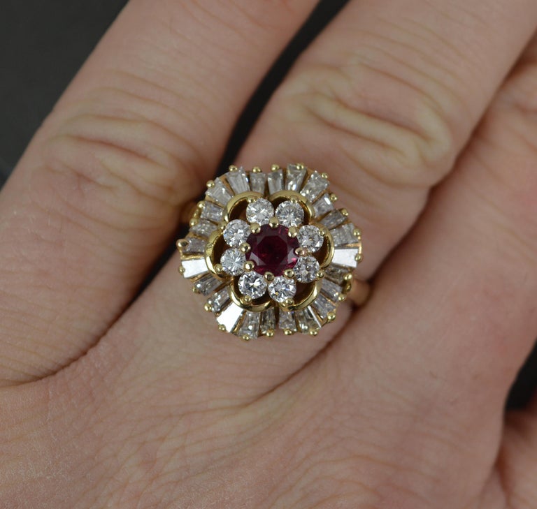 1.5ct Diamond and Ruby 14 Carat Gold Ballerina Cluster Ring For Sale at ...