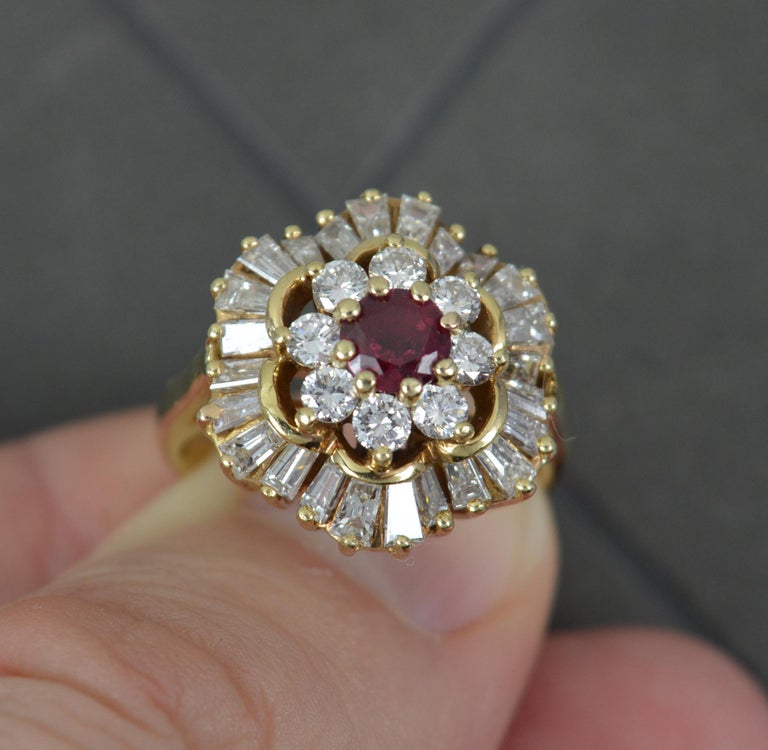 1.5ct Diamond and Ruby 14 Carat Gold Ballerina Cluster Ring For Sale at ...