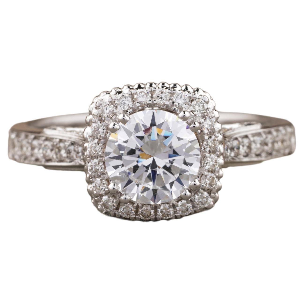 1.5ct Solitaire Diamond Ring Featuring Halo Square Design Set in 18K ...